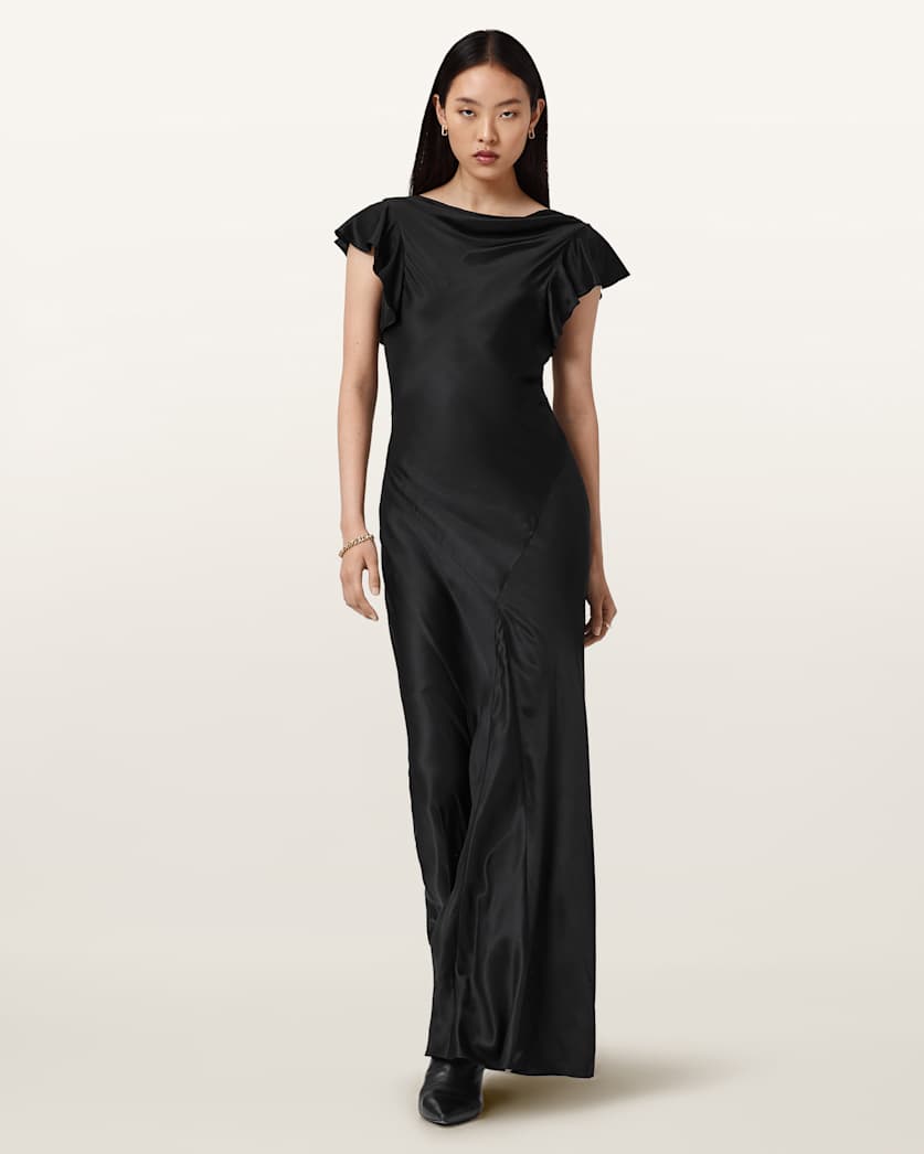 Flora Maxi Dress Black | ALLSAINTS